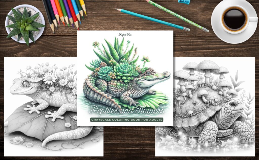 Reptiles and Flowers – Printable Coloring Pages for Adults – Reflect ...